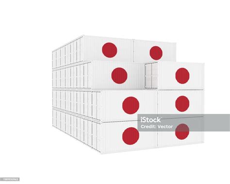 흰색 배경에 일본 국기가있는화물 컨테이너의 3d 그림입니다 배달 운송 운송 화물 운송 경제에 대한 스톡 사진 및 기타 이미지 Istock