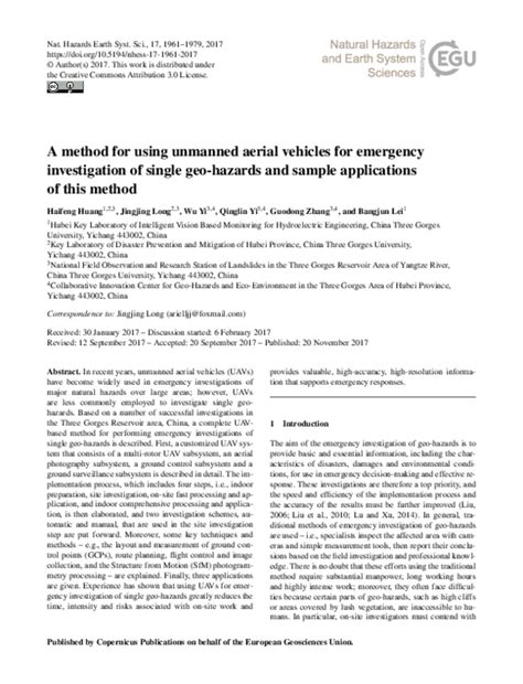 Pdf A Method For Using Unmanned Aerial Vehicles For Emergency