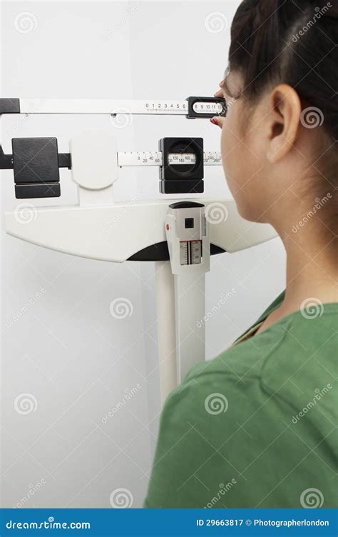 Girl Adjusting Balance Weight Scale Stock Image Image Of Measurement Healthcare