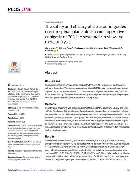 Pdf The Safety And Efficacy Of Ultrasound Guided Erector Spinae Plane Block In Postoperative