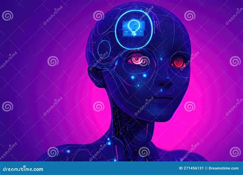 Artificial Intelligence In Humanoid Head With Neural Network Thinks Ai With Digital Brain Is