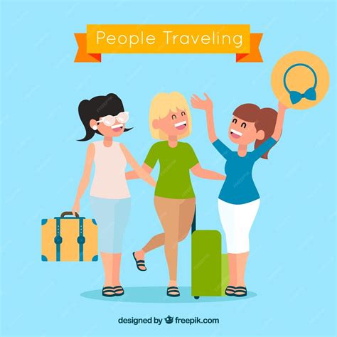 플랫 스타일로 여행하는 사람들 무료 벡터