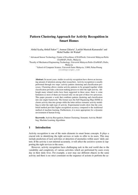 Pdf Pattern Clustering Approach For Activity Recognition In Smart Homes