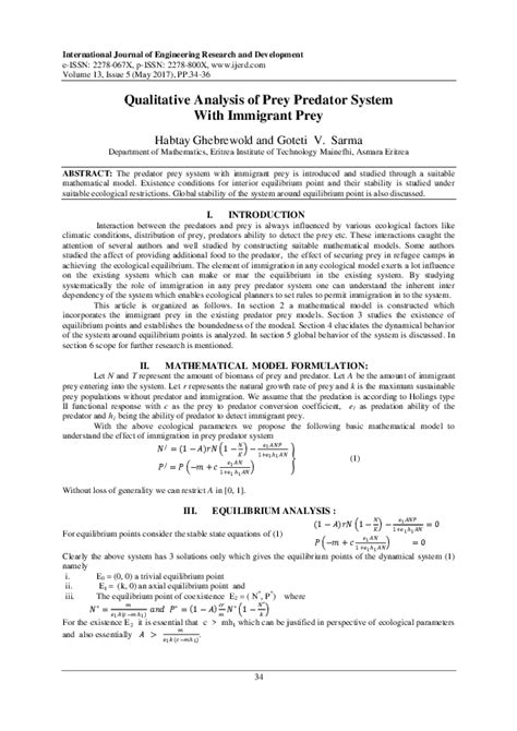Pdf Qualitative Analysis Of Prey Predator System With Immigrant Prey