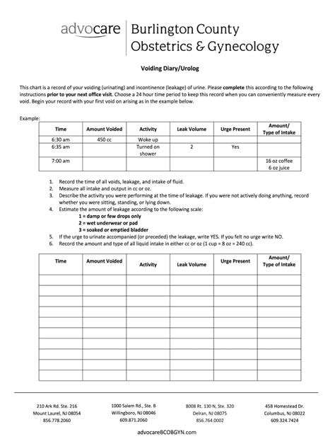 Fillable Online Voiding Diary Urolog Fax Email Print Pdffiller