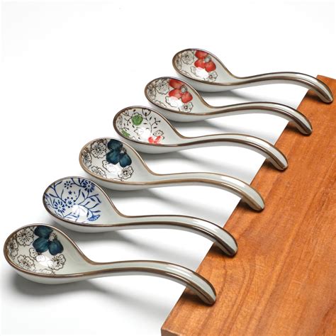 Sunnychicc 6 Pcs Asian Soup Spoon 6 5 Inch Asian Ceramic