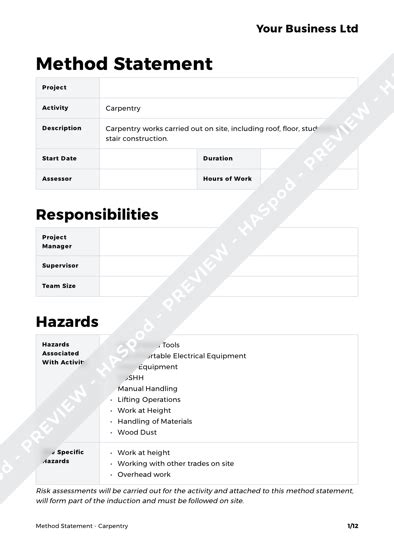 Carpentry Method Statement Template Haspod