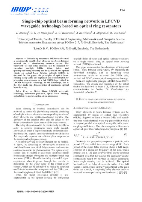Pdf Single Chip Optical Beam Forming Network In Lpcvd Waveguide Technology Based On Optical