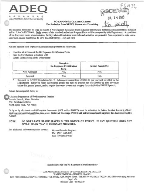 Fillable Online No Exposure Certification For Exclusion From Npdes Fax Email Print Pdffiller