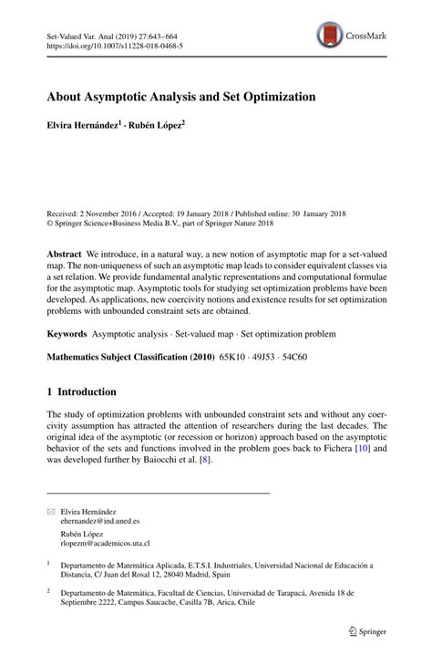 Pdf About Asymptotic Analysis And Set Optimization