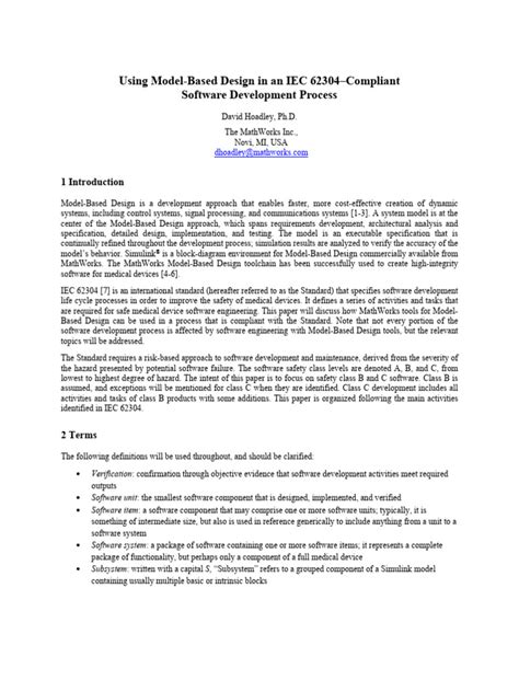 using model based design in an iec 62304 compliant software development