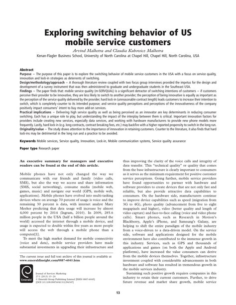 Pdf Exploring Switching Behavior Of Us Mobile Phone Customers