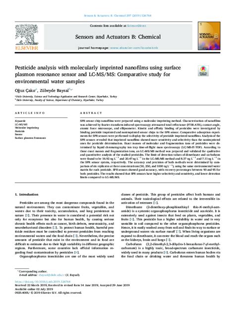 Pdf Pesticide Analysis With Molecularly Imprinted Nanofilms Using Surface Plasmon Resonance