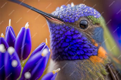 Premium Photo Purple Cute Hummingbird With Flower