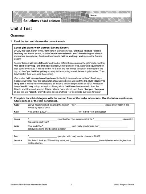 Solutions Intermediate Unit 3 Test Pdf Color Desert