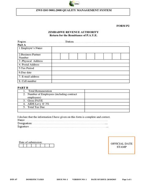 P2 Return For The Remittance Of Paye Pdf