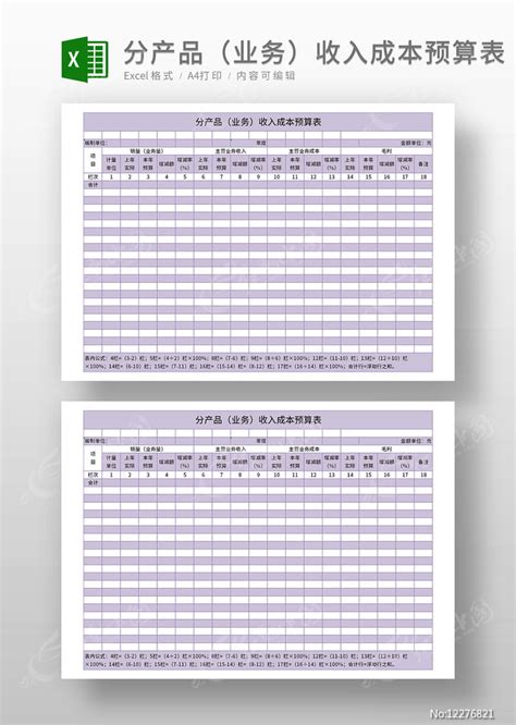 分产品（业务）收入成本预算表模板下载 红动中国
