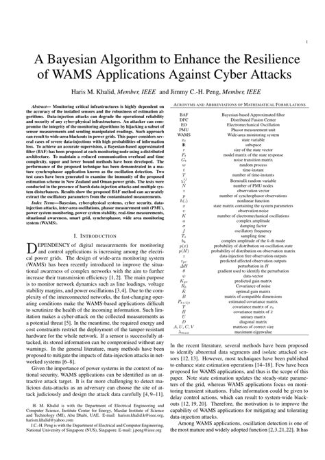 Pdf A Bayesian Algorithm To Enhance The Resilience Of Wams Applications Against Cyber Attacks