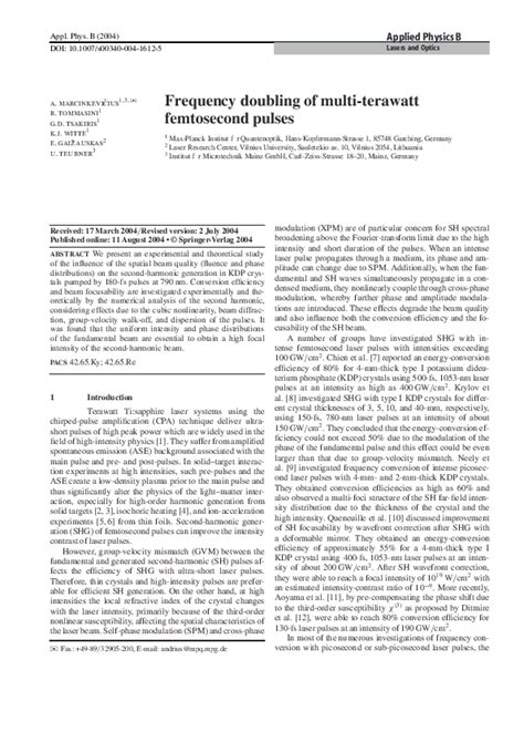 Pdf Frequency Doubling Of Multi Terawatt Femtosecond Pulses