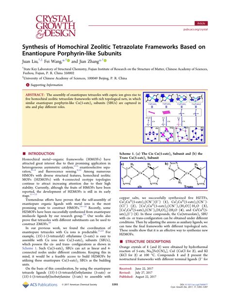 Pdf Synthesis Of Homochiral Zeolitic Tetrazolate Frameworks Based On