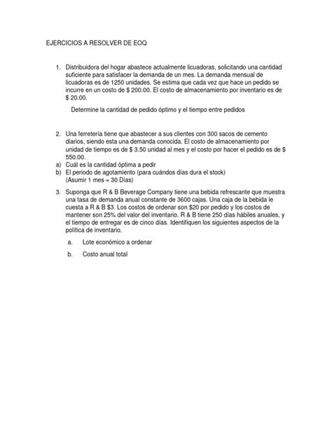 Ejercicios De Eoq A Resolver Pdf