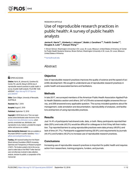 PDF Use Of Reproducible Research Practices In Public Health A Survey Of Public Health Analysts