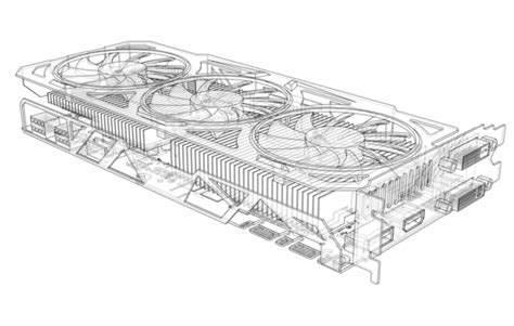 gpu card outline vector gpu wire frame blueprint vector gpu wire