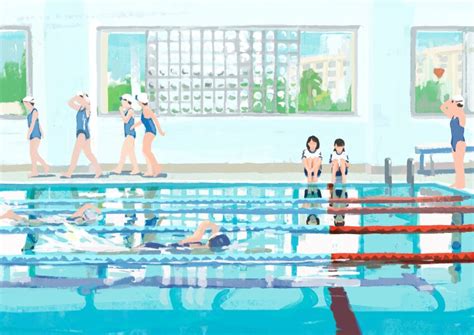 Original Highres Procreate Medium 6 Girls Amanokotobuki Black Hair Blue One Piece