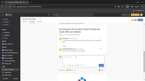 Asana Sending Messages Flow On Web Page Flows