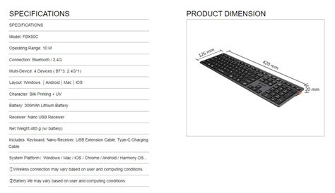 A4tech Fstyler Fbx50c Multimode Rechargeable Wireless Keyboard Dual Connectivity Bluetooth