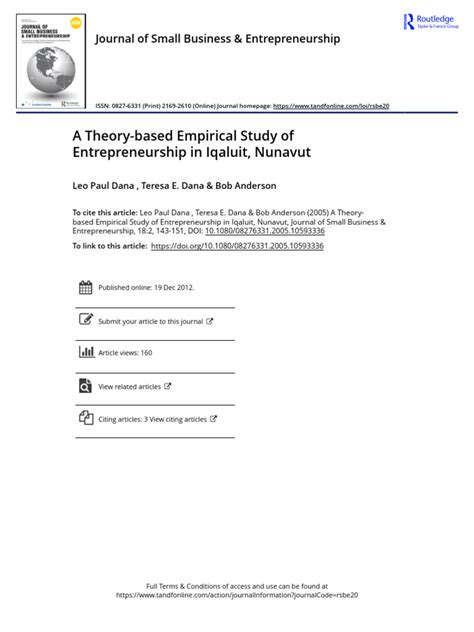 A Theory Based Empirical Study Of Entrepreneurship In Iqaluit Nunavut