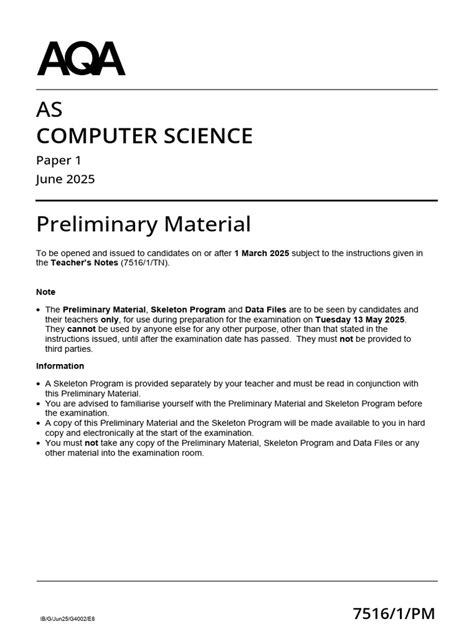 Preliminary Material Aqa As Computer Science 2025 Pdf Computing