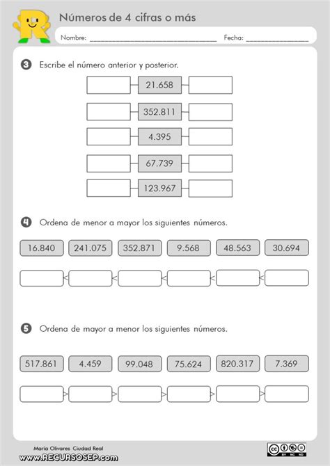 Cuadernillo De Actividades Números De 4 Cifras O Más