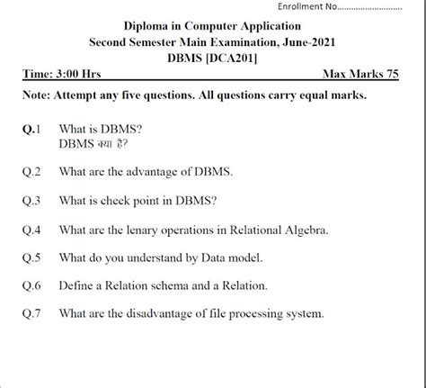 Dr Apj Abdul Kalam University Dca Ii Sem Dbms Dca201 June 2021