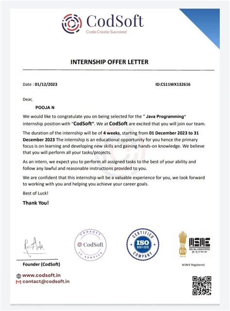 Pooja N On Linkedin Newbeginnings Javadeveloper Codsoft Careermilestone