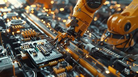Close Up Of A Robotic Arm Working On A Circuit Board Premium Ai Generated Image