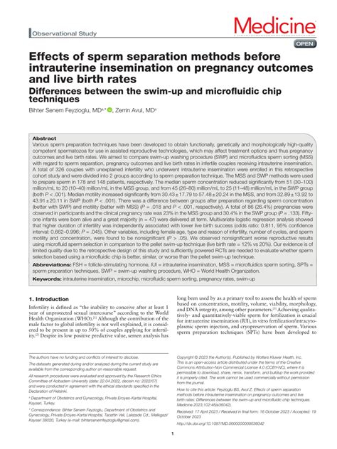 PDF Effects Of Sperm Separation Methods Before Intrauterine Insemination On Pregnancy Outcomes