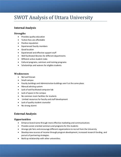 Swot Analysis Example For University Lasopaflexi Swot Analysis Example For University Lasopaflexi