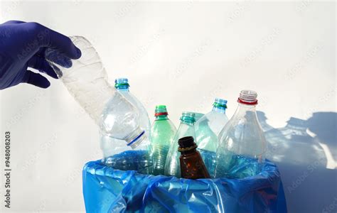 Plastic Sorting For Recycling Empty Plastic Bottles In Trash Bin
