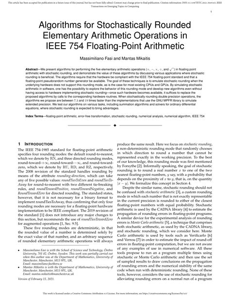 Pdf Algorithms For Stochastically Rounded Elementary Arithmetic