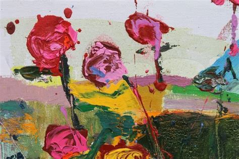 Купити картину «Квіти під дощем в жанрі осінній пейзаж олійними фарбами на полотні в стилі