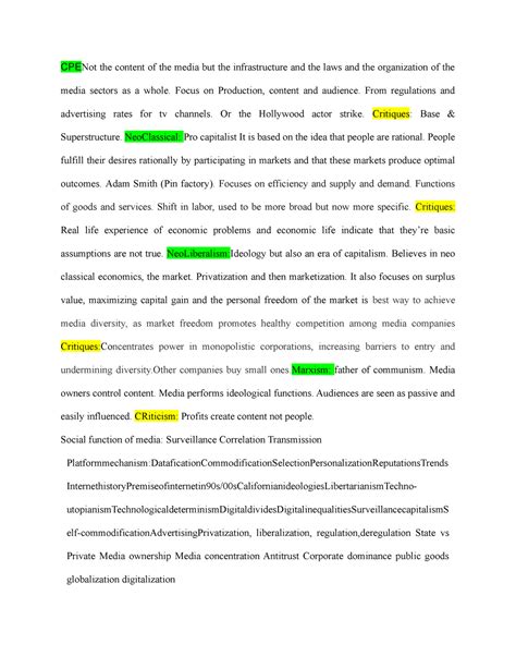 Mit 2100 Midterm Cheatsheet Cpenot The Content Of The Media But The Infrastructure And The