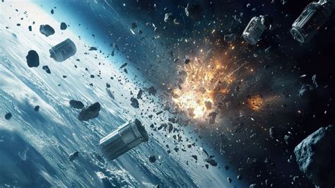 Explosive Collision Of Space Debris Stock Illustration Illustration
