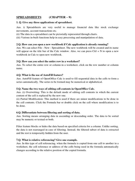 spreadsheets notes pdf spreadsheet software