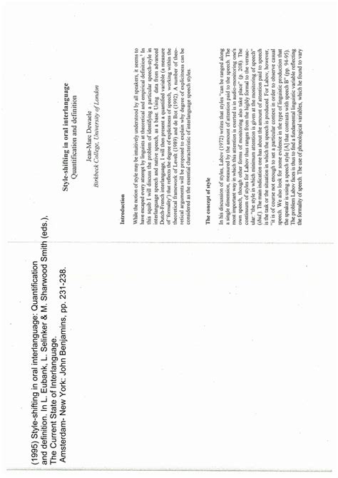Pdf Style Shifting In Oral Interlanguage Quantification And Definition