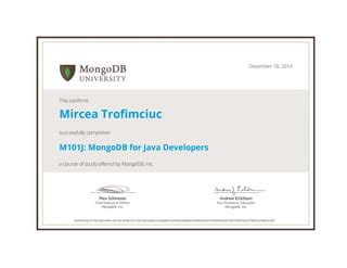 Mircea Trofimciuc S MongoDB Java Developer Certificate PPT