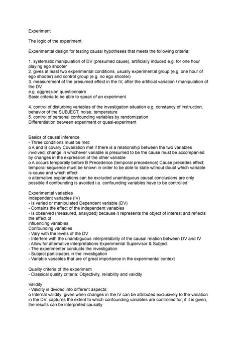 Experiment Introduction To Psychology Experiment The Logic Of The Experiment Experimental