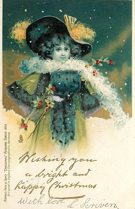 Wishing You A Bright And Happy Christmas Girl In Blue With White Scarf