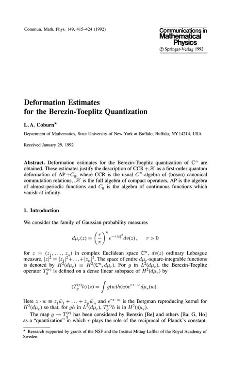 Pdf Deformation Estimates For The Berezin Toeplitz Quantization