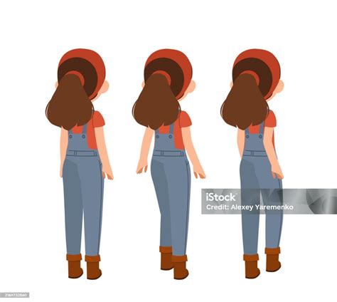 여성 농부 건설자 전체적으로 뒷모습의 소녀 만화 제작을 위한 키트 다양한 포즈의 캐릭터 팩 농업 직업 플랫 벡터 컬렉션 나이에 대한 스톡 벡터 아트 및 기타 이미지 Istock